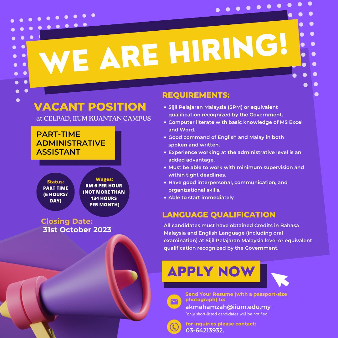 VACANT POSITION: PART TIME ADMINISTRATIVE ASSISTANT – Centre for ...