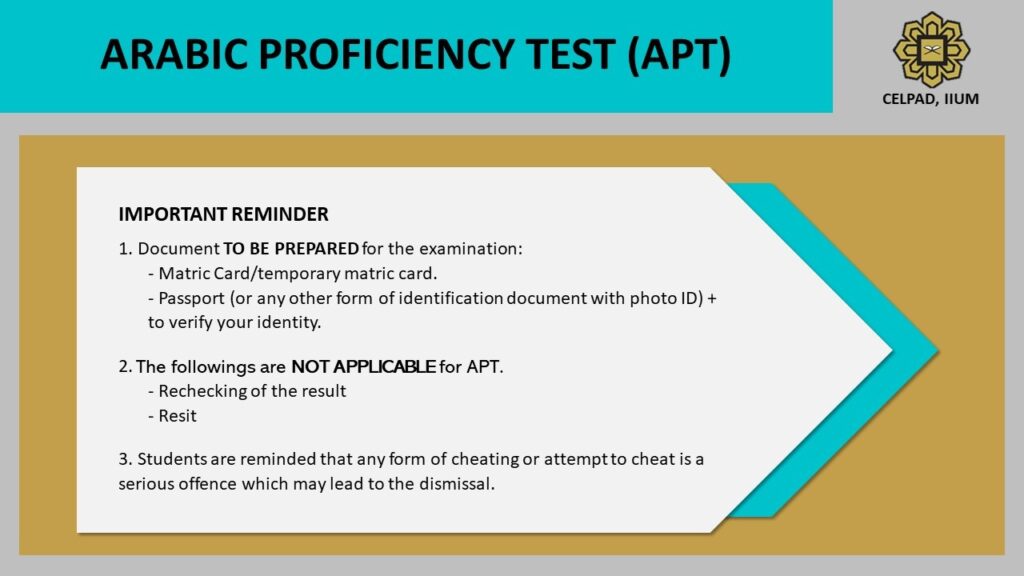 ARABIC PROFICIENCY TEST (APT) – Centre for Languages and Pre-University ...