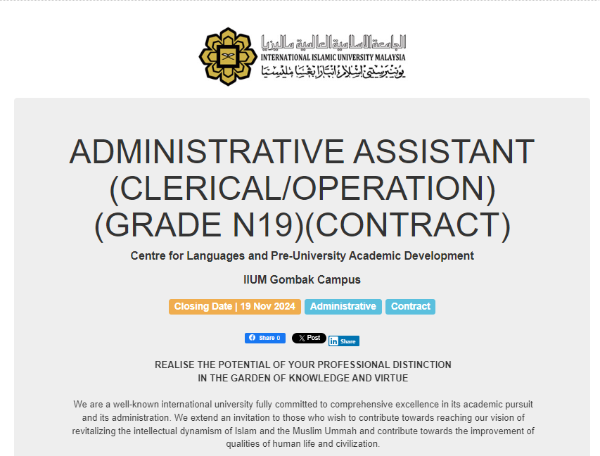 Administrative Assistant (Clerical/Operation) (Grade N19)(Contract ...