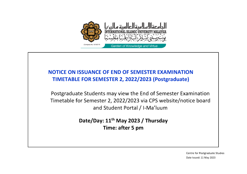 Announcement – Centre for Postgraduate Studies